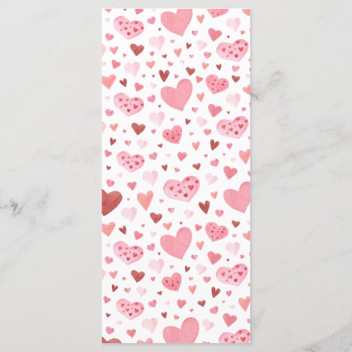 Watercolor Pink Hearts Valentines Day Menu Card | Zazzle