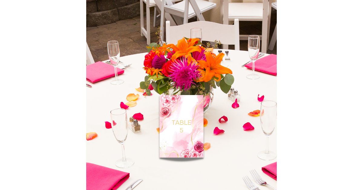 Watercolor Pink Magenta Rose Table Number | Zazzle