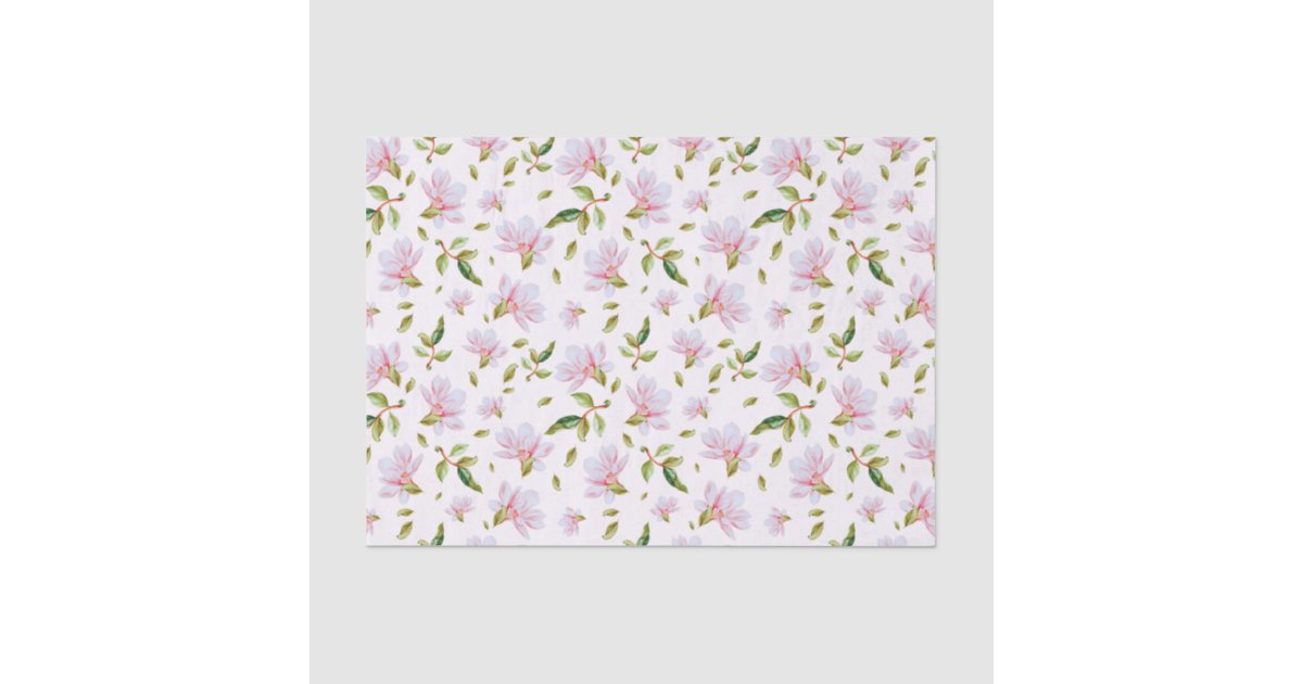 Watercolor Pink Magnolia Flowers Tissue Paper | Zazzle