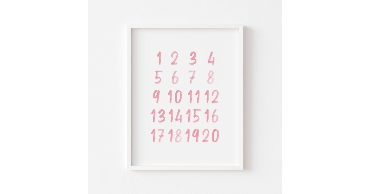 Watercolor pink Numbers educational poster | Zazzle