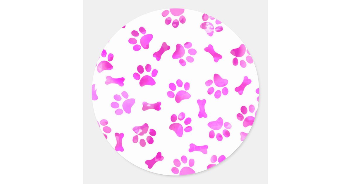 Watercolor Pink Paw Prints Classic Round Sticker | Zazzle