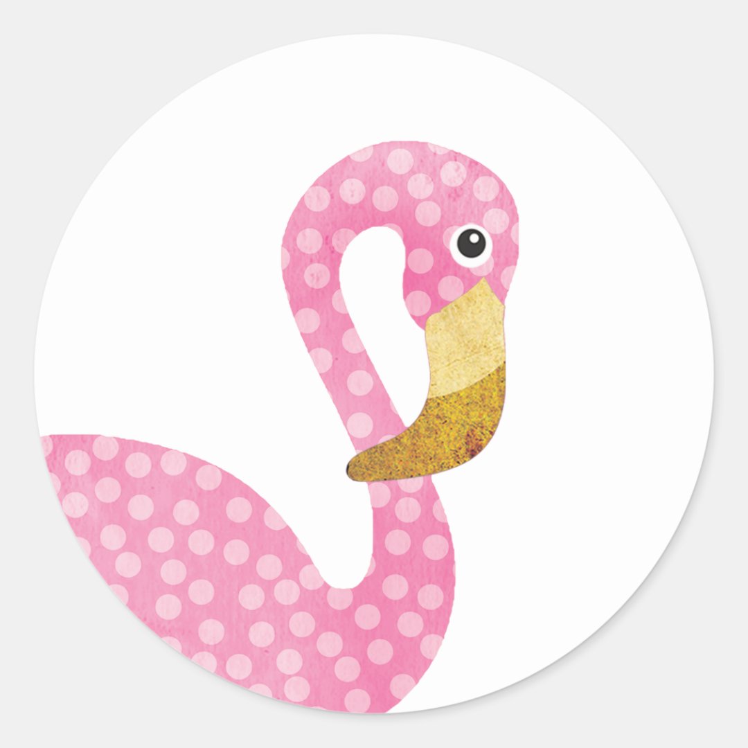 Watercolor Pink Polka Dot Flamingo Classic Round Sticker | Zazzle