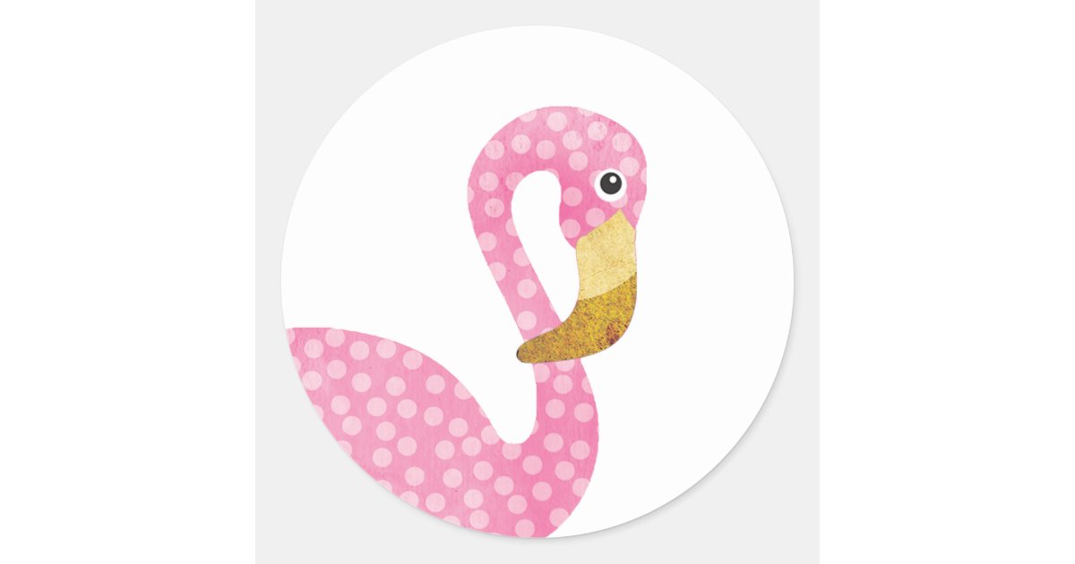 Watercolor Pink Polka Dot Flamingo Classic Round Sticker | Zazzle