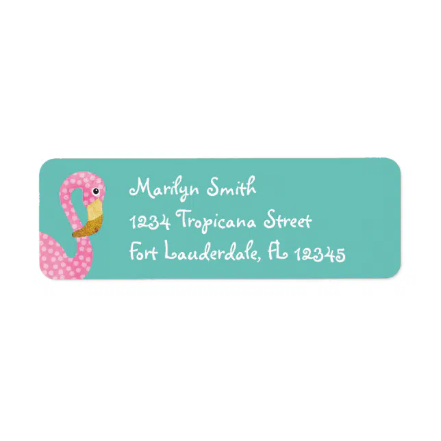 Watercolor Pink Polka Dot Flamingo Label | Zazzle