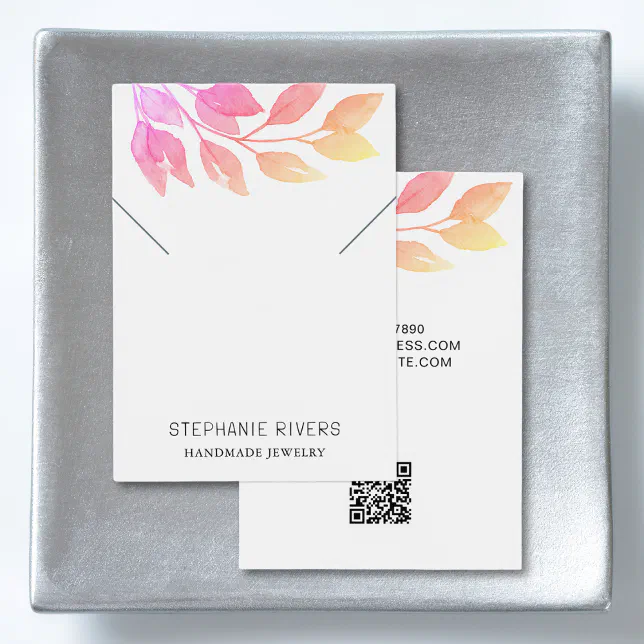Watercolor Pink QR Code Necklace Display Card | Zazzle