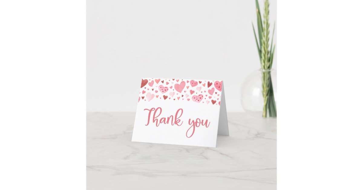 Watercolor Pink Red Hearts Valentine Sweetheart Thank You Card | Zazzle