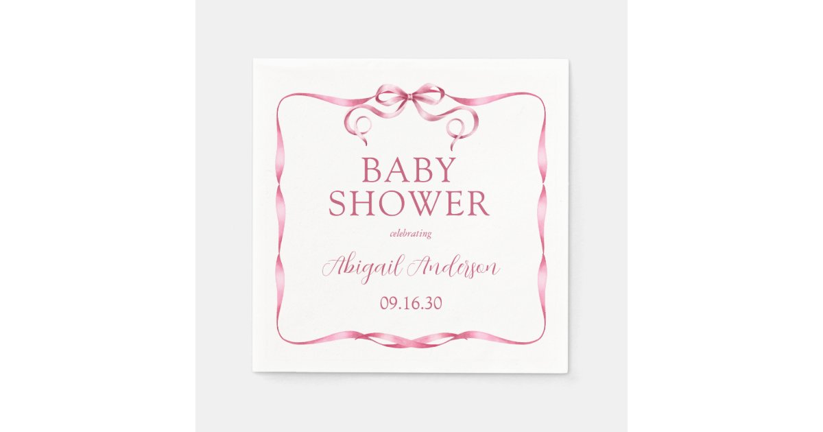 Watercolor Pink Ribbon Baby Shower Napkins | Zazzle