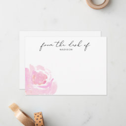 Watercolor Pink Rose Calligraphy Note Card | Zazzle