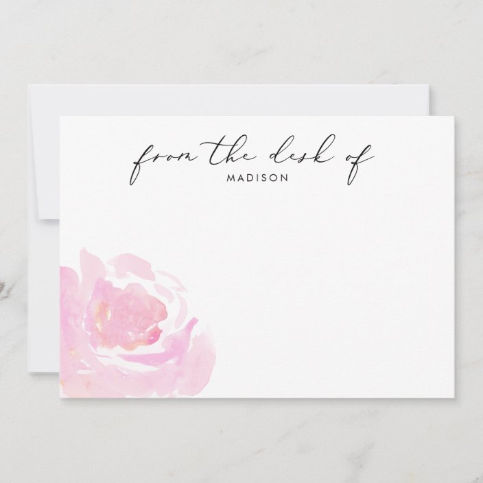 Watercolor Pink Rose Calligraphy Note Card | Zazzle.com