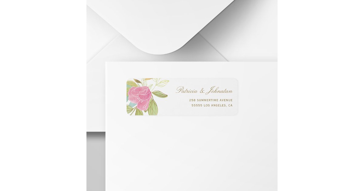 Watercolor pink rose gold calligraphy chic wedding label | Zazzle