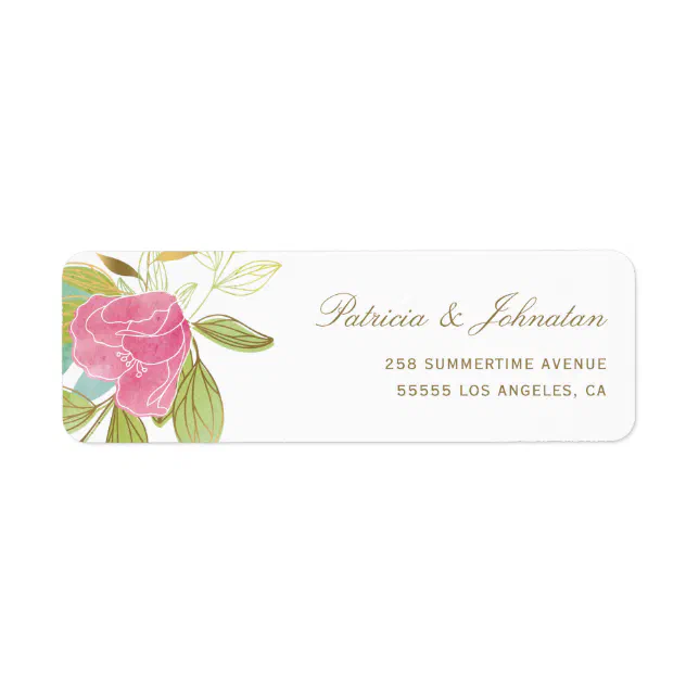 Watercolor pink rose gold calligraphy chic wedding label | Zazzle