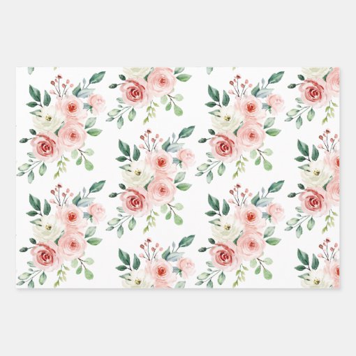 Watercolor Pink Rose Set of 3 Wrapping Sheets | Zazzle