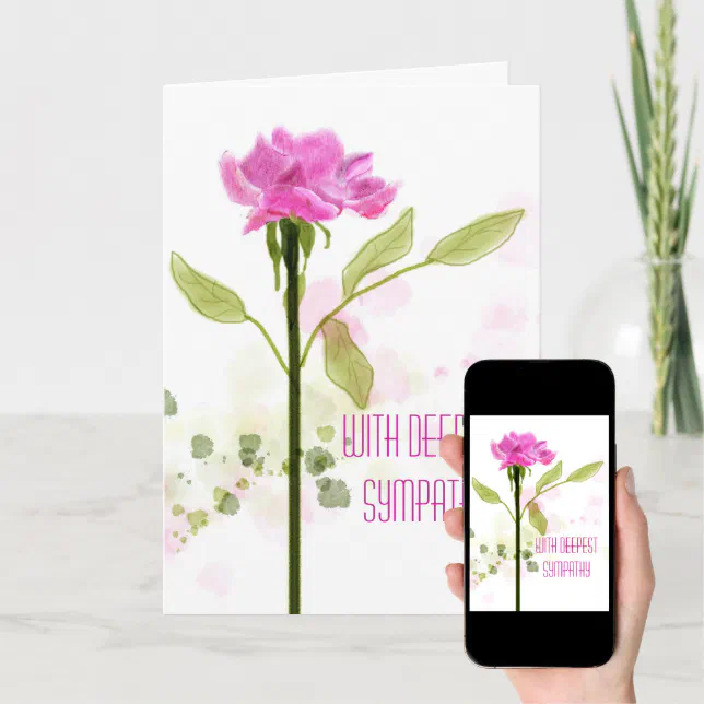 Watercolor Pink Rose Sympathy Card | Zazzle
