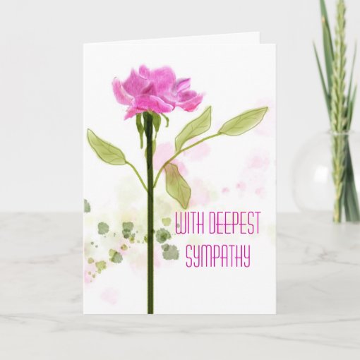 Watercolor Pink Rose Sympathy Card | Zazzle