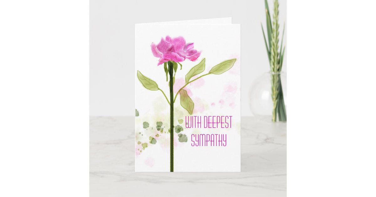 Watercolor Pink Rose Sympathy Card | Zazzle
