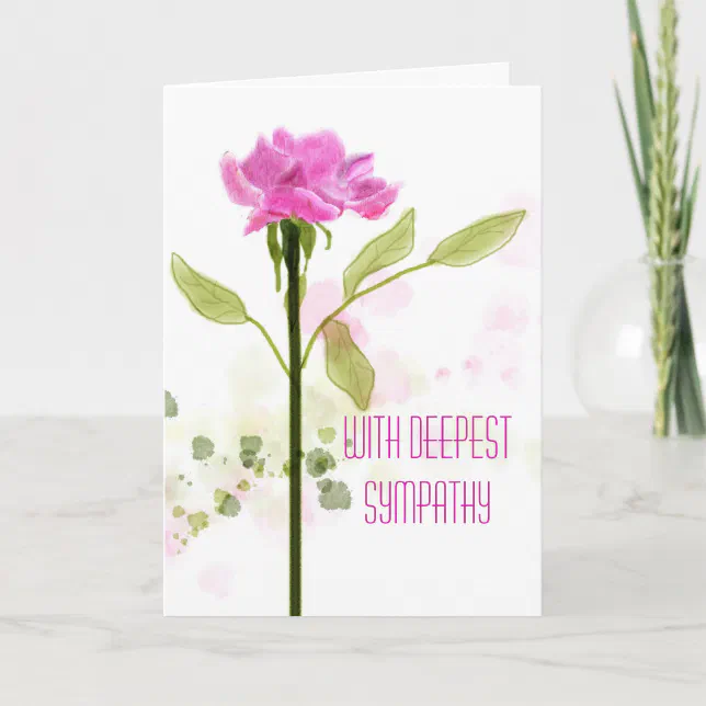 Watercolor Pink Rose Sympathy Card | Zazzle
