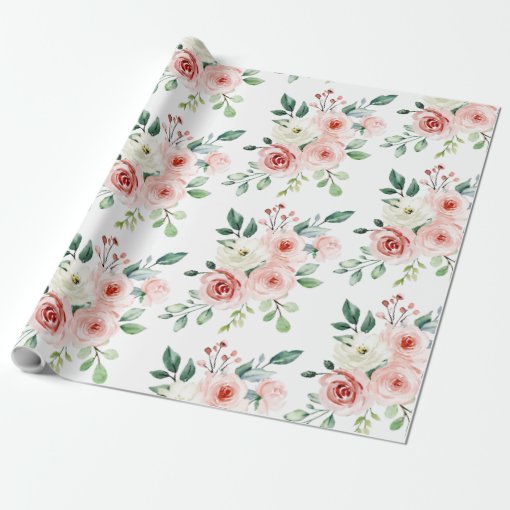 Watercolor Pink Rose Wrapping Paper | Zazzle