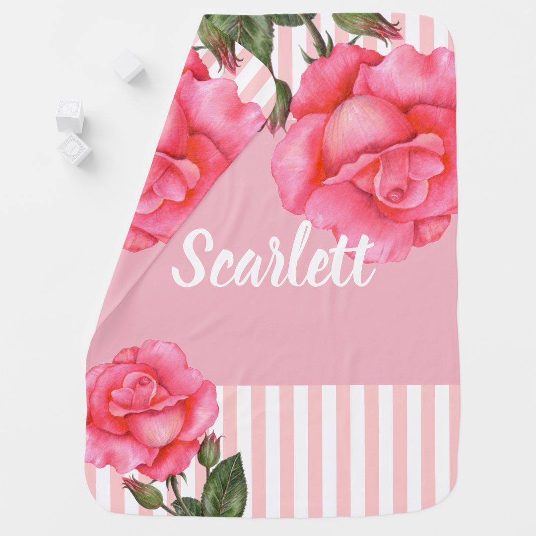 Watercolor Pink Roses Botanical Illustration Baby Blanket | Zazzle