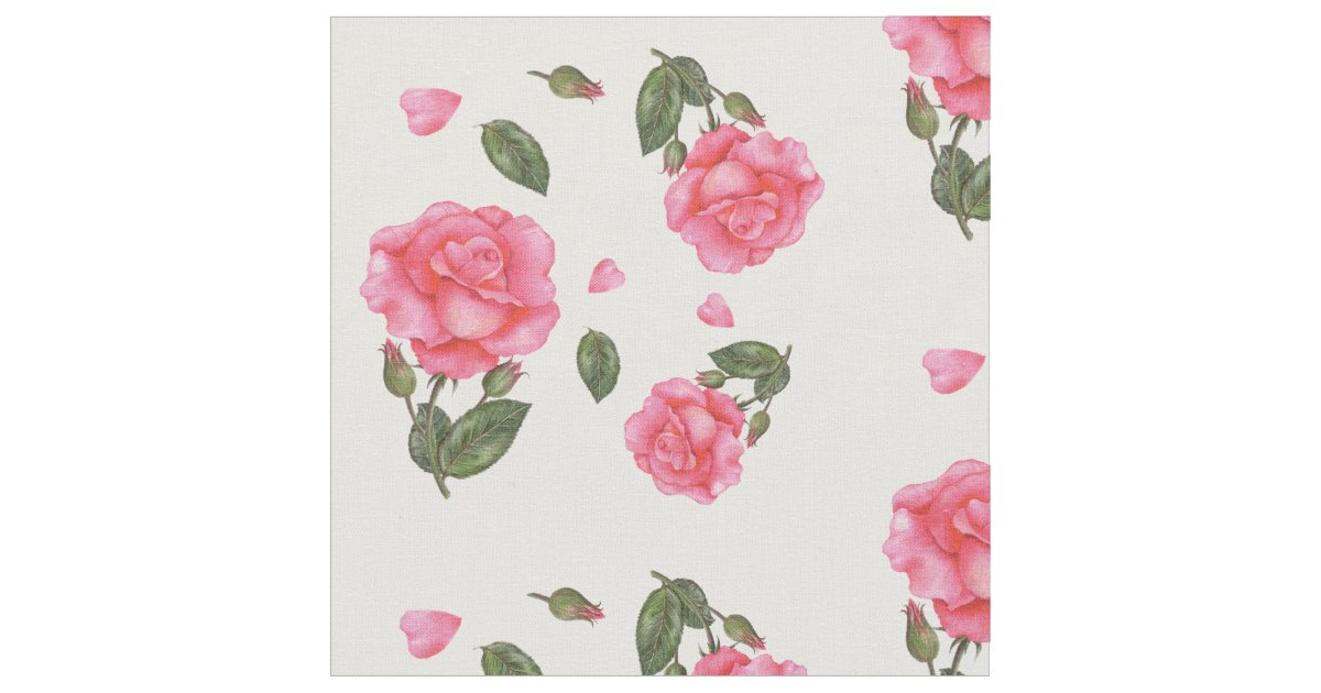 Watercolor Pink Roses Floral Art Pattern Fabric | Zazzle