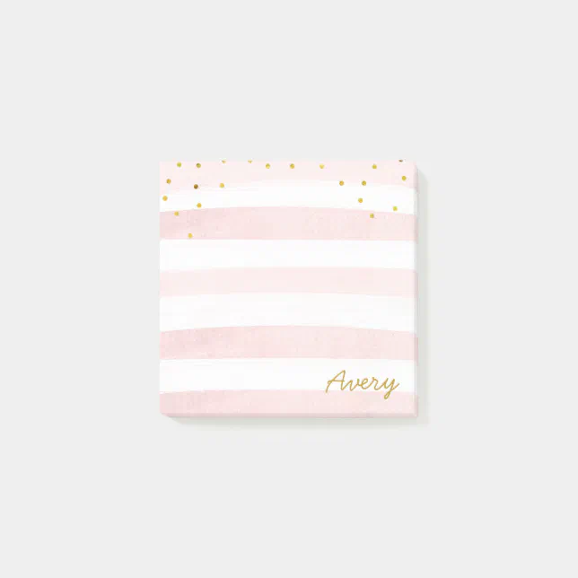 Watercolor Pink Stripes Name Glitter Post-it Notes | Zazzle