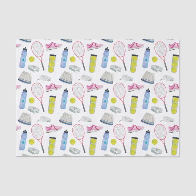 Watercolor Pink Tennis Pattern Tissue Paper | Zazzle