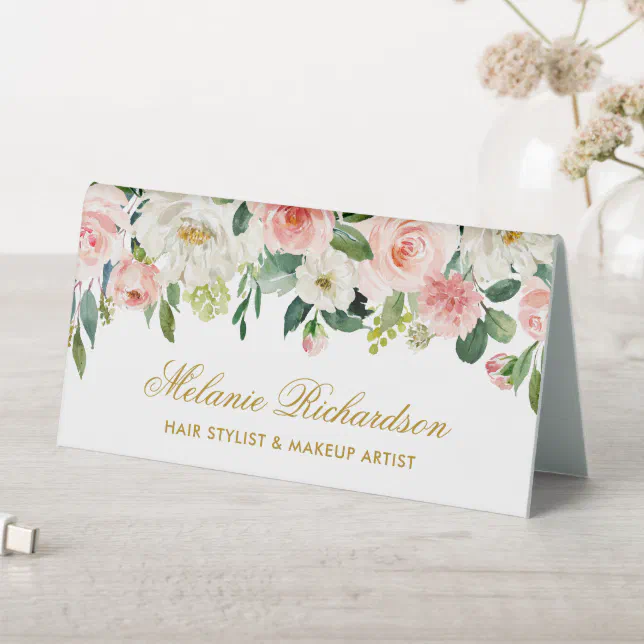 Watercolor Pink White Floral Gold Name Sign | Zazzle