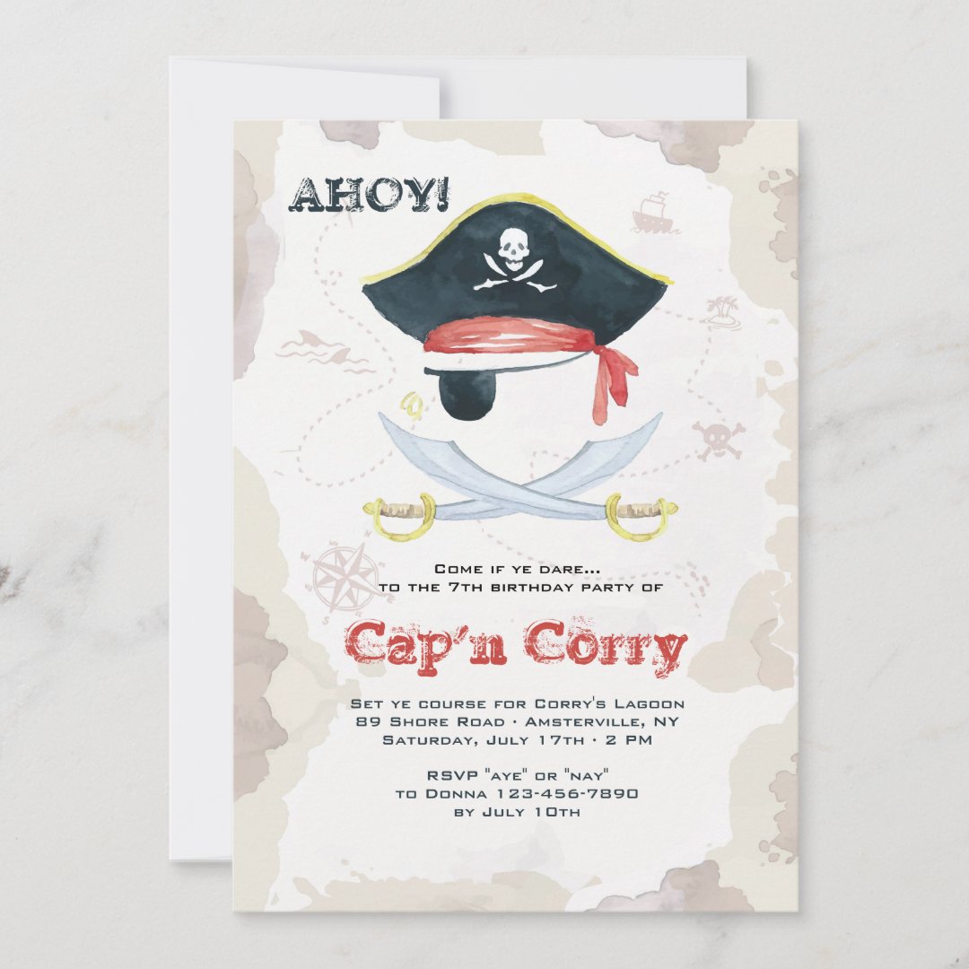 Watercolor Pirate Invitation | Zazzle