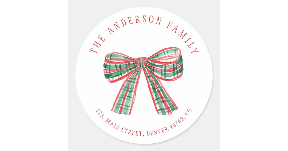 Watercolor plaid bow return address label | Zazzle
