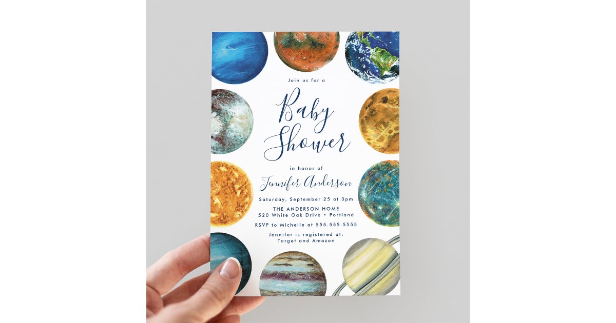 Watercolor Planets Solar System Baby Shower Invitation | Zazzle