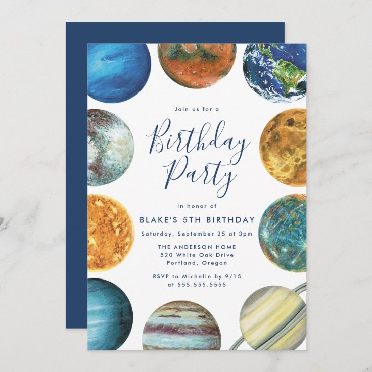Watercolor Planets Solar System Birthday Party Invitation | Zazzle