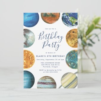 Watercolor Planets Solar System Birthday Party Invitation | Zazzle