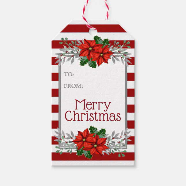 Watercolor Poinsettia Christmas Gift Tags | Zazzle