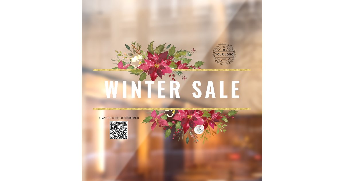 Watercolor poinsettia winter sale window decal | Zazzle
