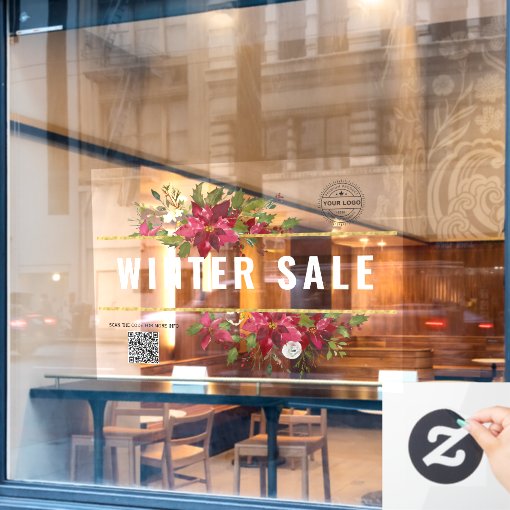 Watercolor poinsettia winter sale window decal | Zazzle