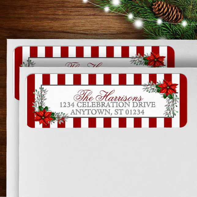 Watercolor Poinsettias Christmas Label | Zazzle