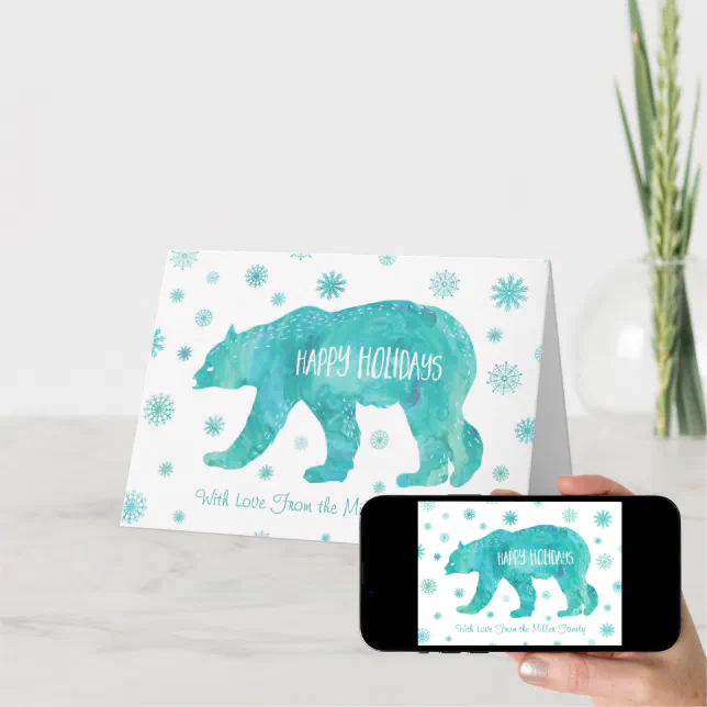 Watercolor Polar Bear Christmas Custom Card | Zazzle