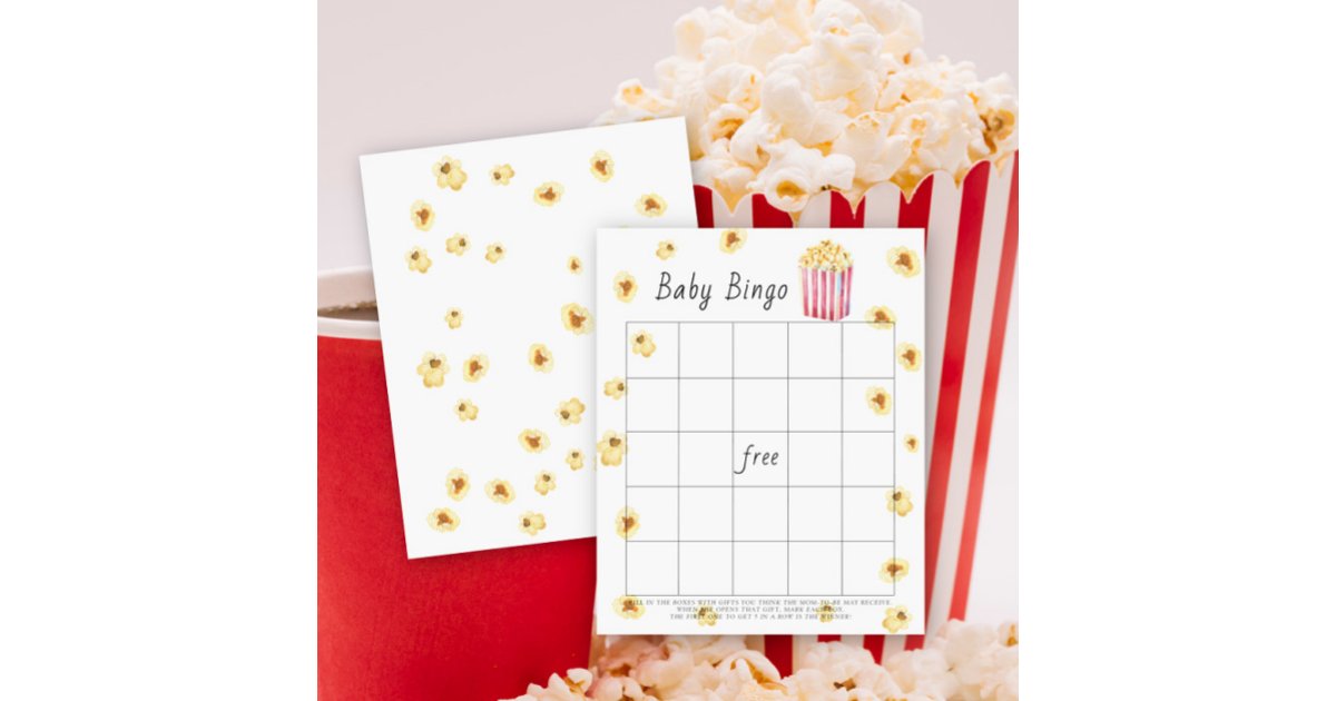 Watercolor Popcorn Baby Bingo game | Zazzle