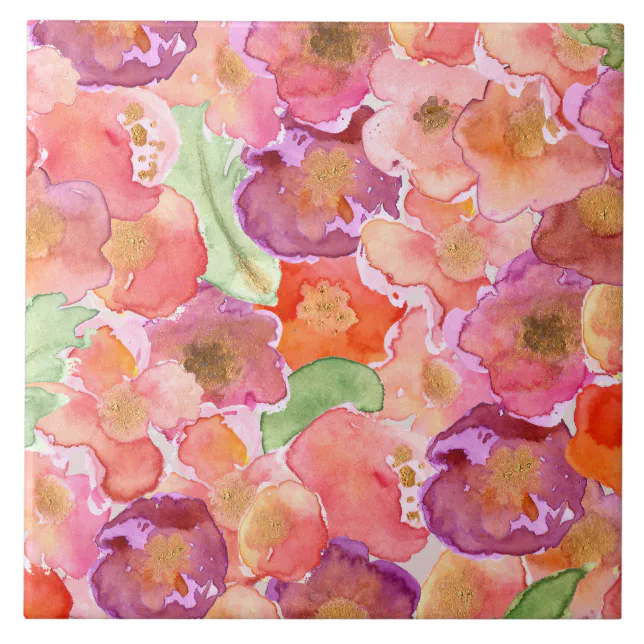 Watercolor Poppies Ceramic Tile | Zazzle