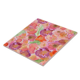 Watercolor Poppies Ceramic Tile | Zazzle