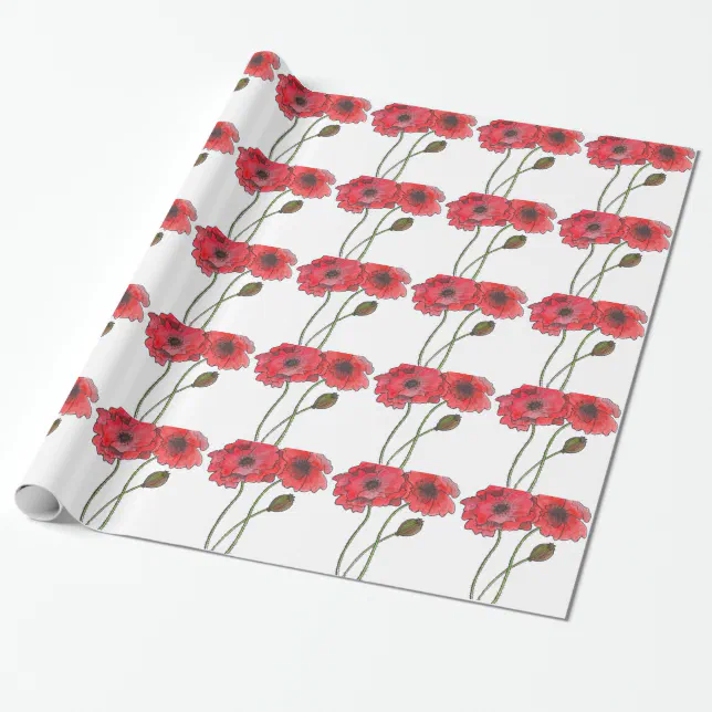 Watercolor Poppy Wrapping Paper | Zazzle