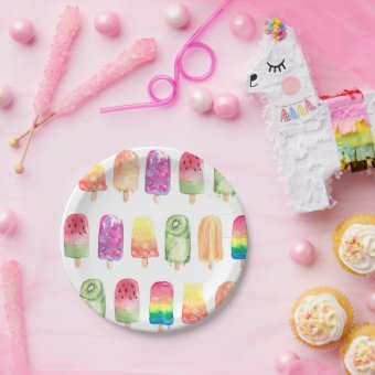 Watercolor Popsicles Paper Plates | Zazzle