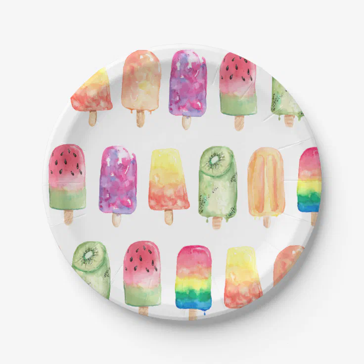 Watercolor Popsicles Paper Plates | Zazzle