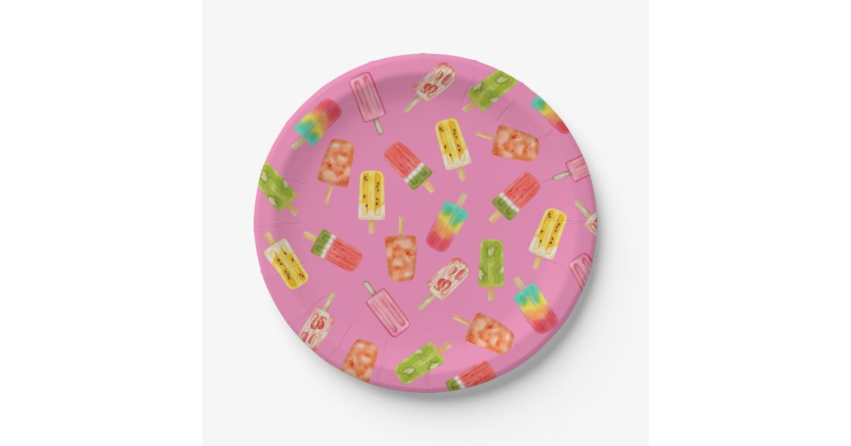 Watercolor Popsicles Summer birthday party Paper Plates | Zazzle