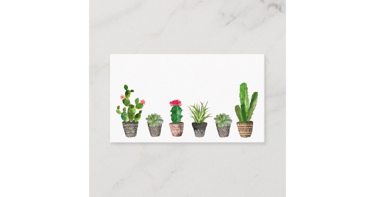 Watercolor Potted Cactus and Succulents Wedding Place Card | Zazzle