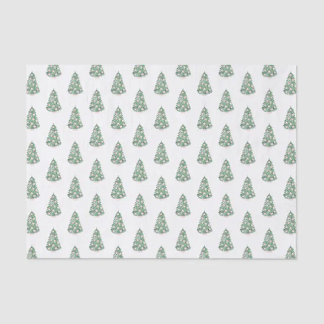 Watercolor Preppy Holidays Tree Ginger Jar Baubles Tissue Paper | Zazzle