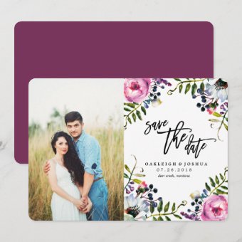 Watercolor Pretty Flowers Save the Date with Photo | Zazzle