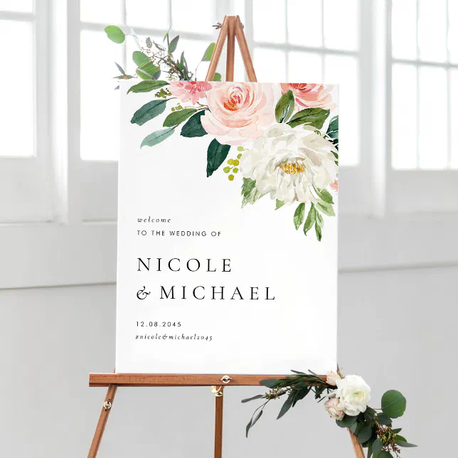 Watercolor Pretty Garden Flowers Wedding Welcome Poster | Zazzle