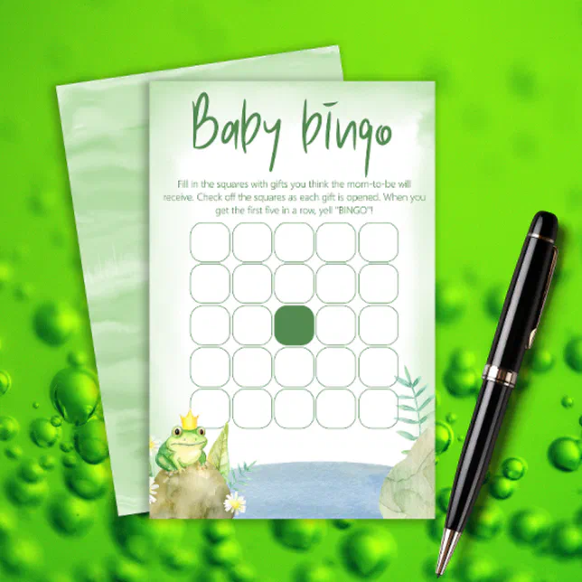 Watercolor Princess Frog Baby Shower bingo game | Zazzle