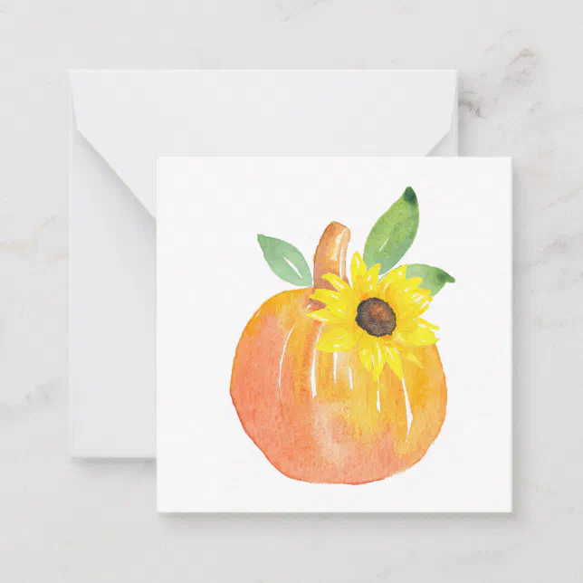 Watercolor Pumpkin and Sunflower Note Card | Zazzle