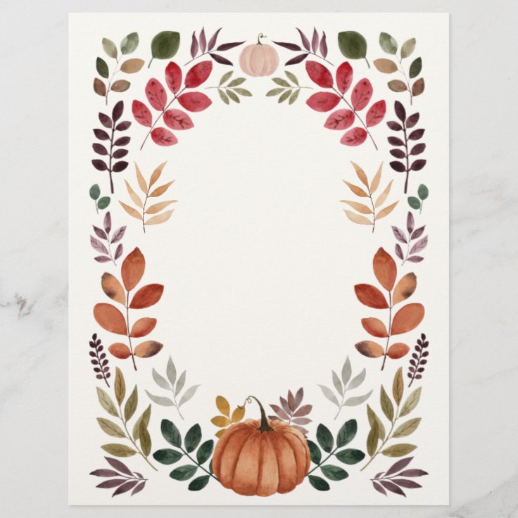 Watercolor Pumpkin & Autumn Leaves Letterhead | Zazzle